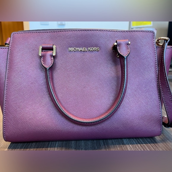 MICHAEL Michael Kors | Bags | Michael Kors Selma Medium Satchel Saffiano Leather Wine 3s3glms2l ...